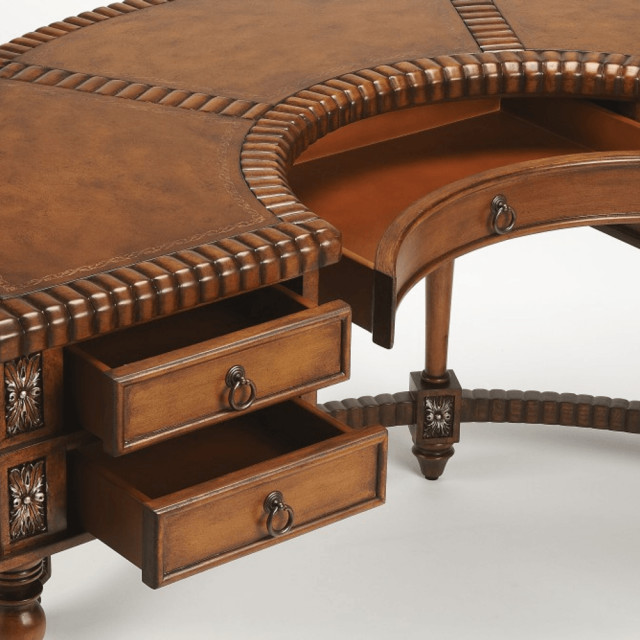 Hand Carved Leather Top Crescent Shape Desk - Traditional - Desks And ...