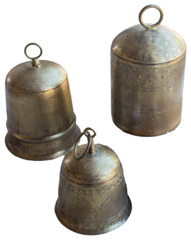 Antique Style Brass Bells Large Dome Shaped, 3-Piece Set - Traditional ...
