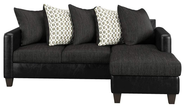 Modern Black Fabric Sofa with 5 Scatter Back Pillows - Midcentury ...