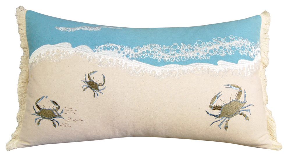 Blue Crab and Waves Lumbar Pillow - Beach Style - Decorative Pillows ...
