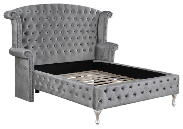 Coaster Deanna Eastern King Contemporary Tufted Velvet Upholstered Bed ...
