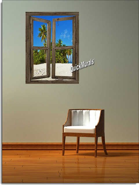 Beach Cabin Window Mural #10 One Piece Peel & Stick CANVAS Wall Mural ...