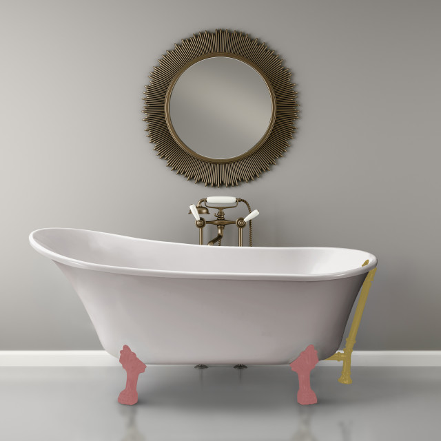 67" Streamline N340PNK-BGL Soaking Clawfoot Tub and Tray With External ...