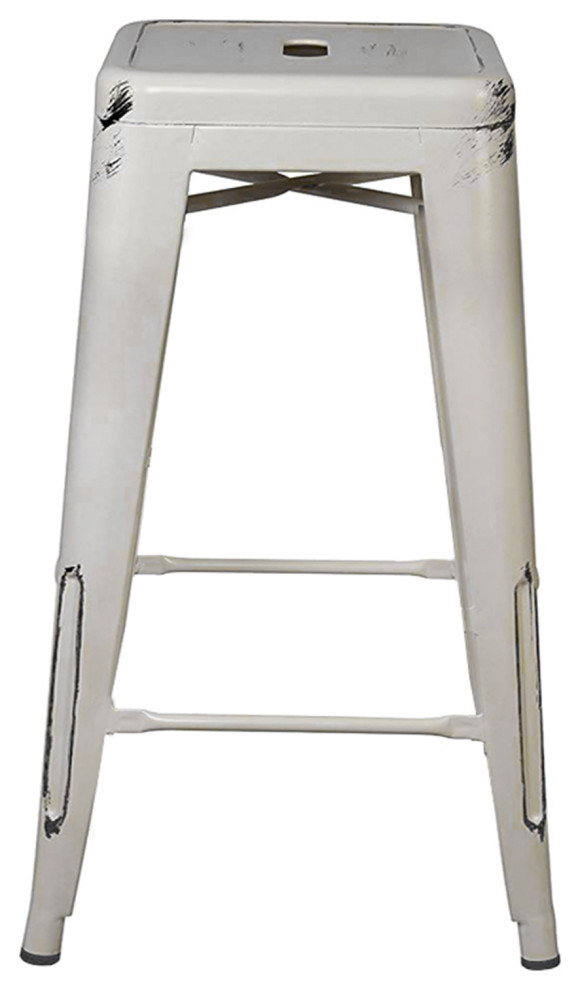 Antique White Backless Metal Bar Stools, Set of 6 - Industrial - Bar ...