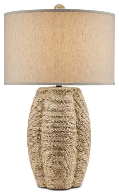 One Light Table Lamp in Satin Black/Natural Abaca Rope - Beach Style ...
