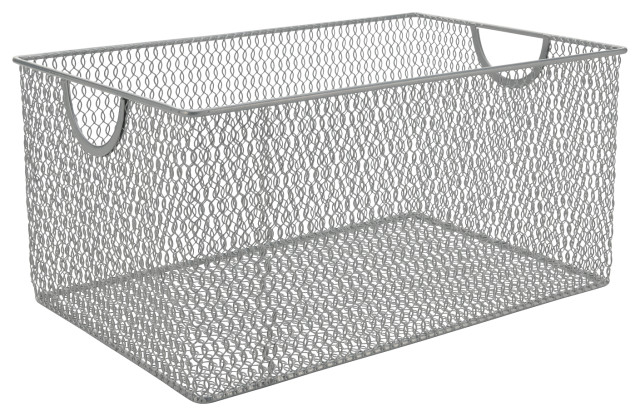 Silver Mesh Open Bin Storage Basket Organizer - Contemporary - Storage ...