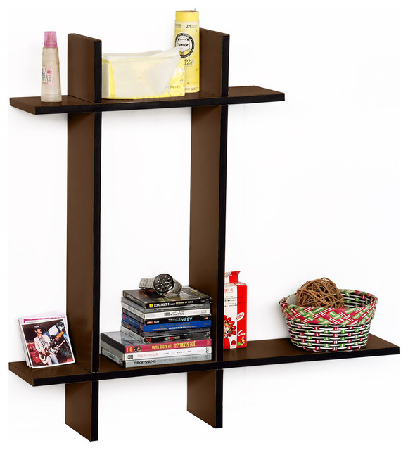 Lovely Chocolate-B Leather Cross Type Shelve / Floating Shelve (4 pcs ...