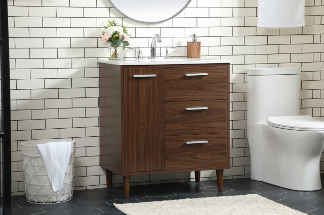 Elegant VF47030MWT 30"Bathroom Vanity, Walnut - Midcentury - Bathroom ...