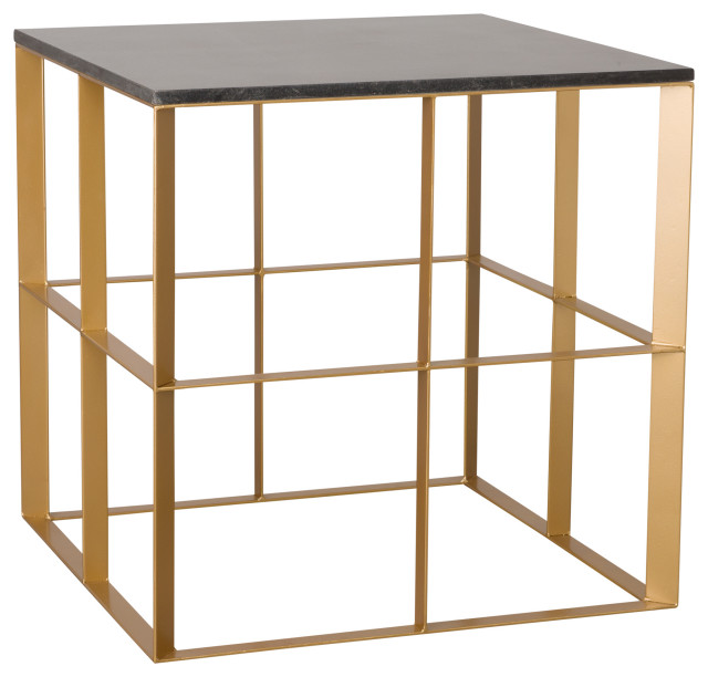 Square Milo End Table, Gold With Black Granite 24x24 - Contemporary ...