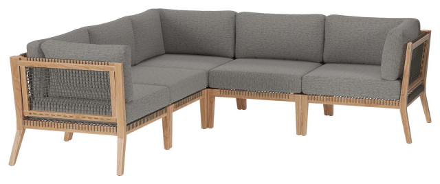 Clearwater Outdoor Patio Teak Wood 5-Piece Sectional Sofa - Beach Style ...