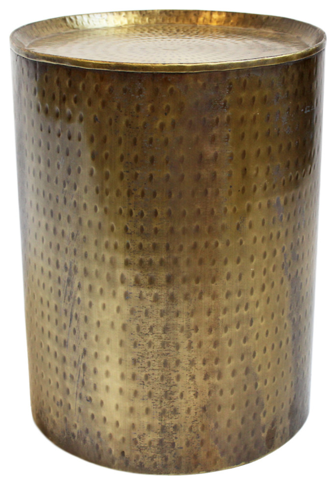 Brass Hammered Round Side Table - Industrial - Side Tables And End ...