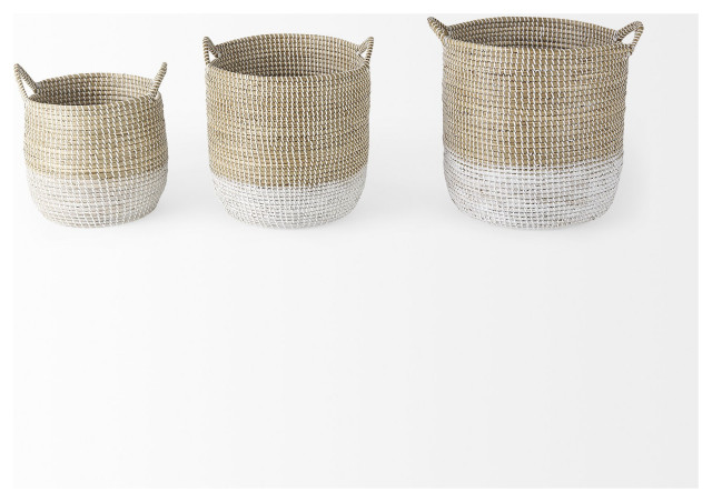 Set of Three Beige and White Storage Baskets - Tropical - Baskets - by ...