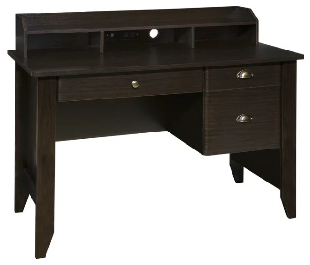 Transitional Desk, Spacious Top With Raised Shelf & Charging Station ...