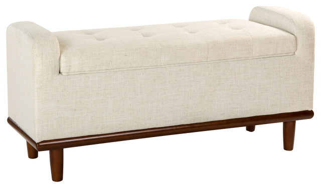 Upholstered Storage Bench with Solid Wood Legs&Tufted Design ...
