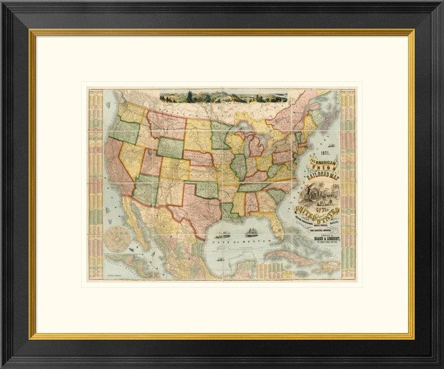American Union Railroad Map Of The United States, 1871, 26"x1.5"x22 ...