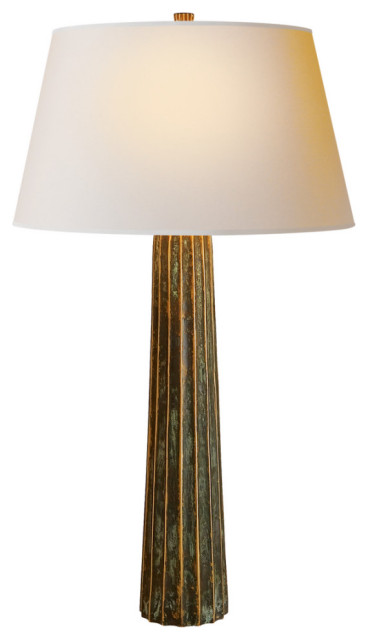 Spire Table Lamp, 1-Light, Fluted, Bronze, Natural Paper Shade, 31.5"H ...