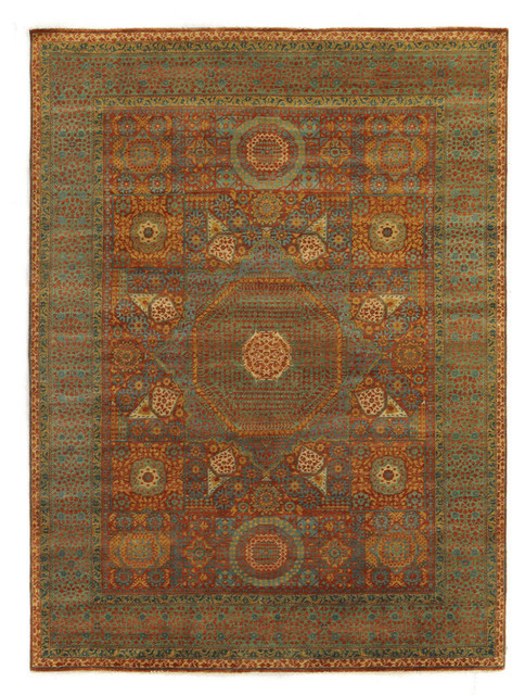 Mamluk Hand-Knotted Wool Rust/Green Area Rug, 6'x9' - Mediterranean ...