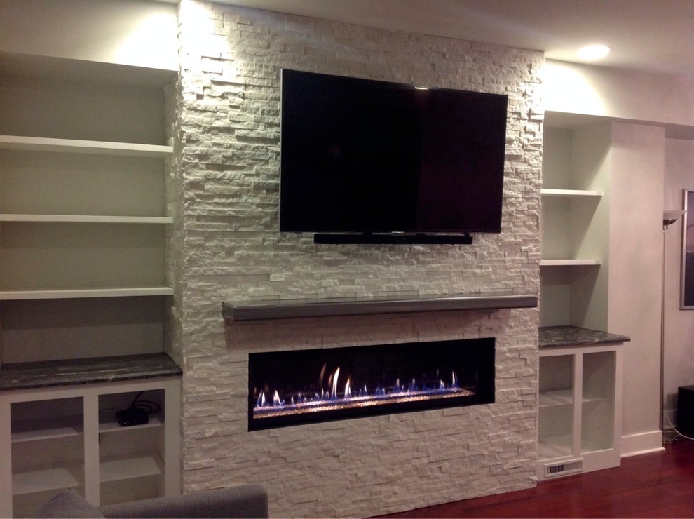 Linear Fireplace With Stone - Pittsburgh, PA - Contemporary - Living ...