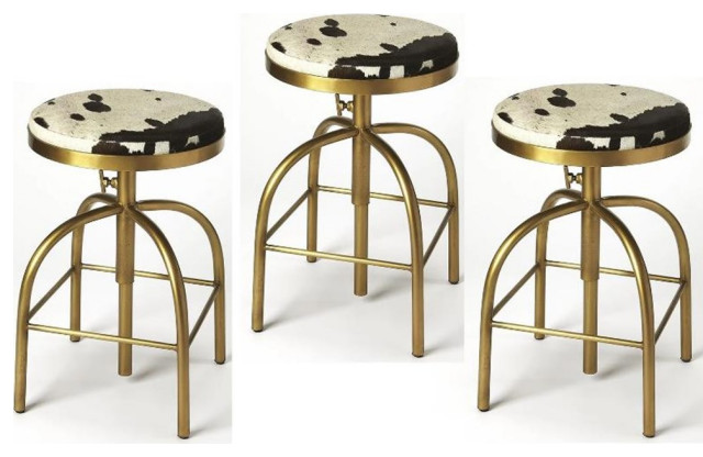 Home Square 2 Piece Adjustable Bar Stool Set in Black and Gold, 3 ...