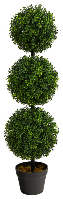 3' Boxwood Triple Ball Topiary Artificial Tree, Indoor/Outdoor - Modern ...
