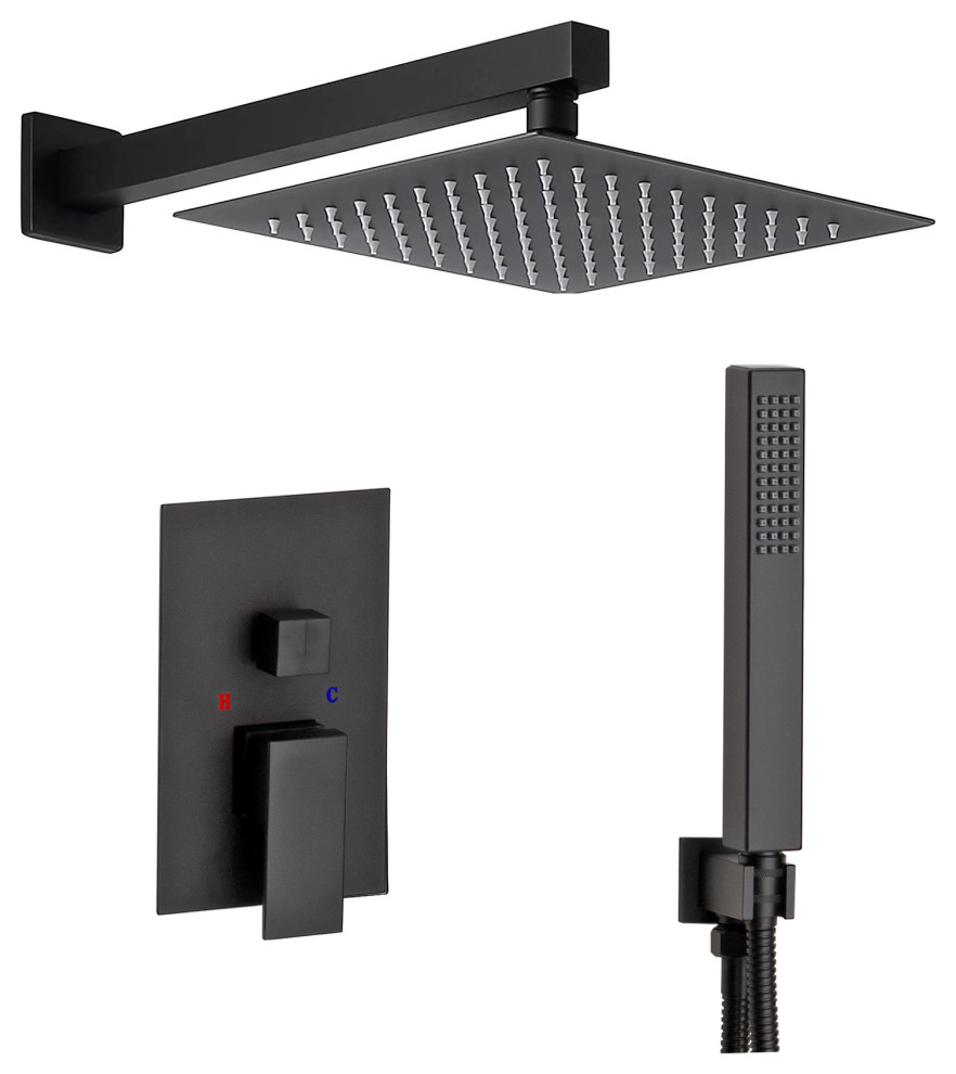 Matte Black Complete Shower Set, Shower System 10" - Contemporary - Tub ...