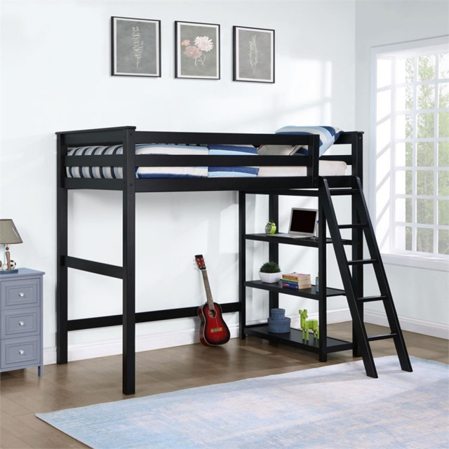 Coaster 3-Shelf Transitional Wood Twin Workstation Loft Bed in Black ...