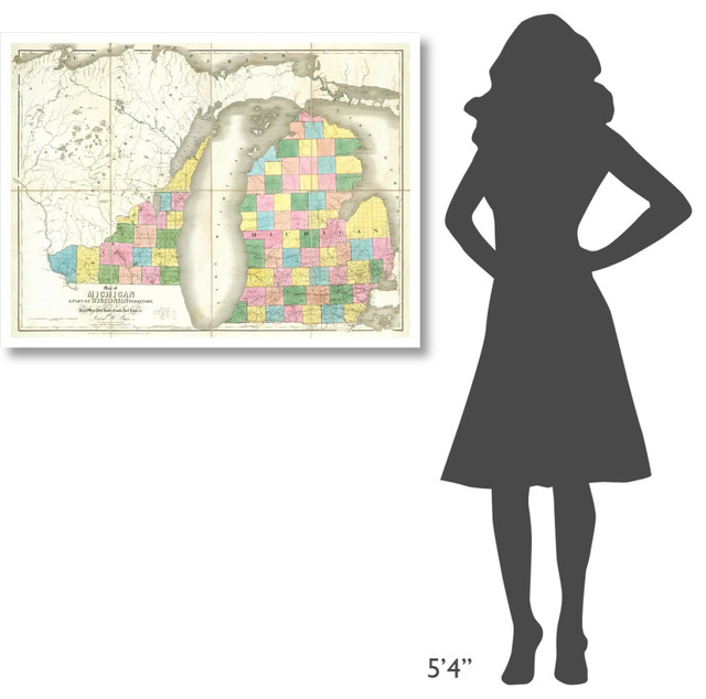 "Map of Michigan & Part of Wisconsin Territory, 1839" Paper Art, 42"x32 ...