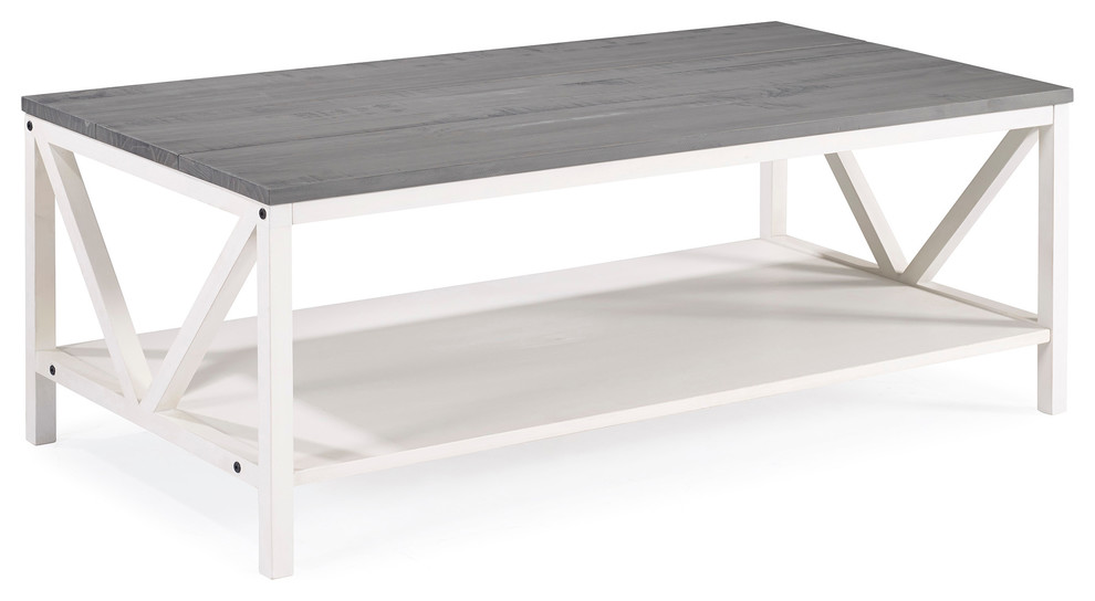 48" Distressed Farmhouse Coffee Table, Gray/White Wash - Transitional ...