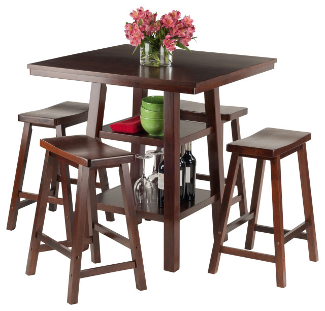 Orlando 5-Pc High Table with Saddle Seat Counter Stools, Walnut ...