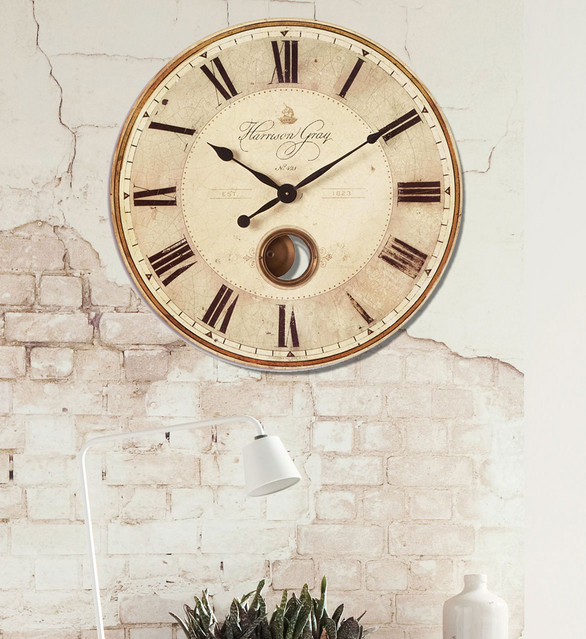 Harrison Gray 23" Wall Clock with Internal Pendulum - Farmhouse - Wall ...