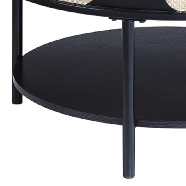 Benzara BM275487 Round Coffee Table, Rattan Apron Accent, Metal Legs ...