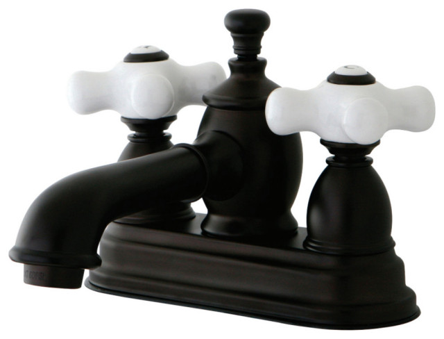 4"Lavatory Faucet, Heritage Spout, Porcelain Cross Handle, Oil Rubbed ...