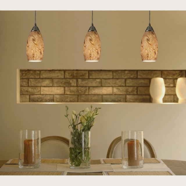 6-Light Rectangular Pendant, Nickel Finish, Red Glass Color ...