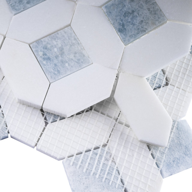 Geometric Classic White Marble Mosaic Tile Backsplash, Sample Swatch ...
