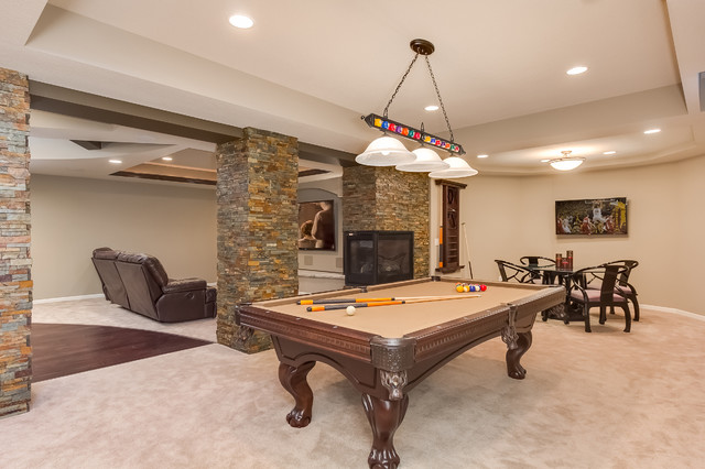 Basement Pool Table and Home Theater - Traditional - Basement ...