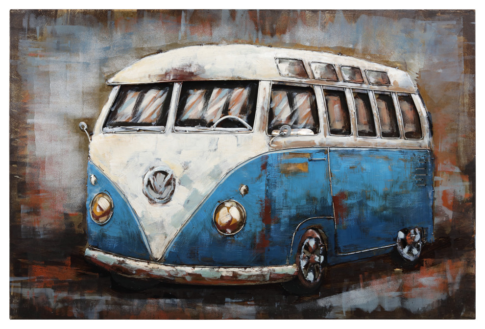 "Blue Bus" Wall Art Mixed Media Iron Hand Painted Dimensional Wall ...