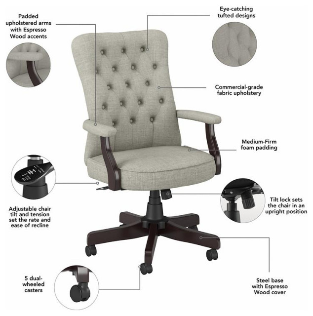 Bush Key West High Back Fabric Office Chair with Arms in Light Gray ...