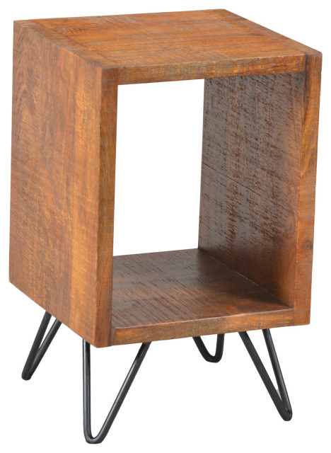 22 Inch Textured Cube Shape Wooden Nightstand With Angular Legs, Brown ...