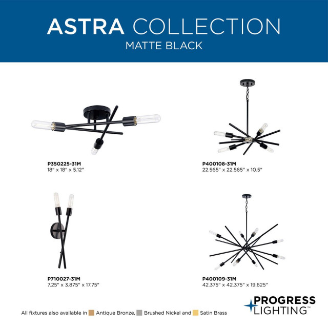 Astra Collection Three-Light 18" Matte Black Modern Semi-Flush Mount ...
