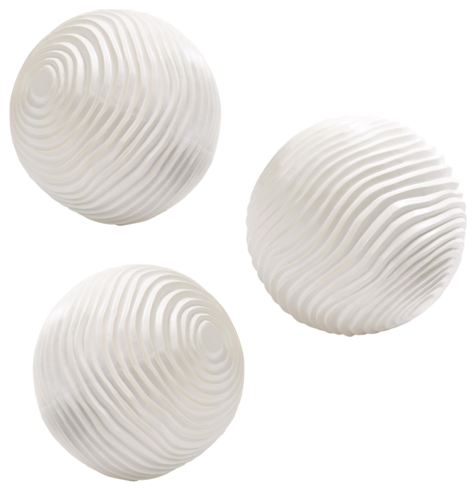 Elegant 7" Ribbed Sphere Sculpture Set of 3 Architectural Shape Modern ...
