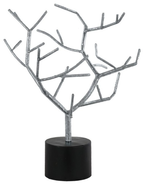 Metal Tree Branch Table Decor on Round Base, Silver - Contemporary ...