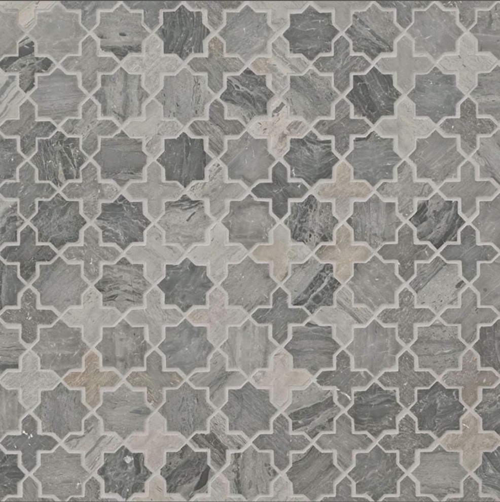 Morocco Star Gray Oak Limestone Mosaic, Sample - Contemporary - Wall ...