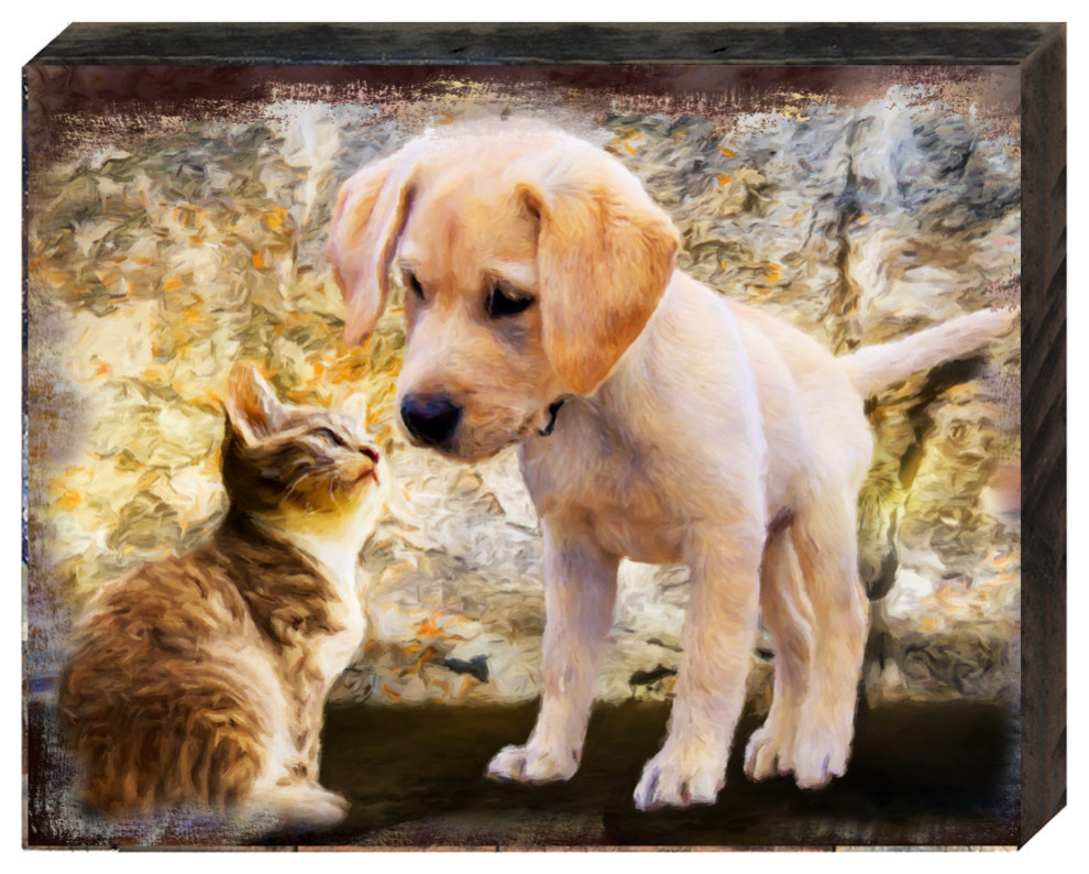 Dog & Cat Wooden Block, 36 x 24 - Contemporary - Outdoor Wall Art - by ...
