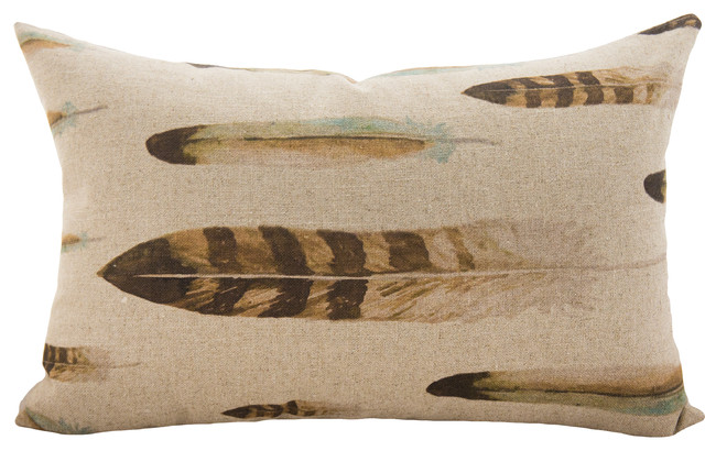Lumbar Linen Feather Throw Pillow, 24"x15" - Contemporary - Decorative ...