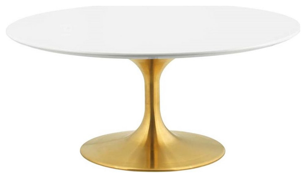 Pemberly Row 36"" Round Pedestal Accent Coffee Table in Gold and White ...