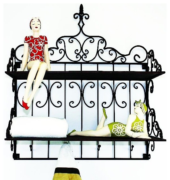 Two Shelf Wall Display With Four Hooks - Mediterranean - Display And ...