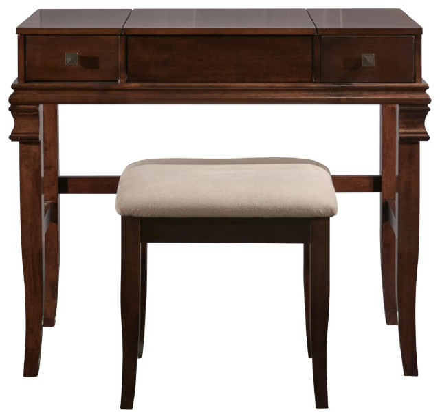 Classic Vanity Set, Large Table With Flip Up Mirror & Cushioned Stool ...