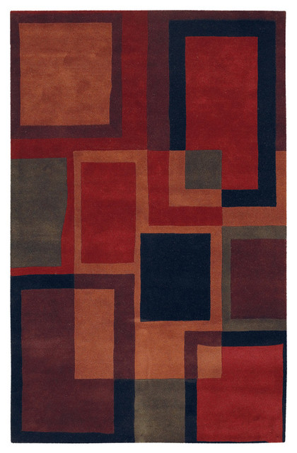 Antara Squares Contemporary Area Rug, Red - Contemporary - Area Rugs ...