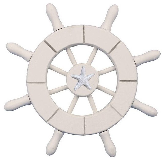 White Decorative Ship Wheel With Starfish 6'', Boat Steering Wheel ...