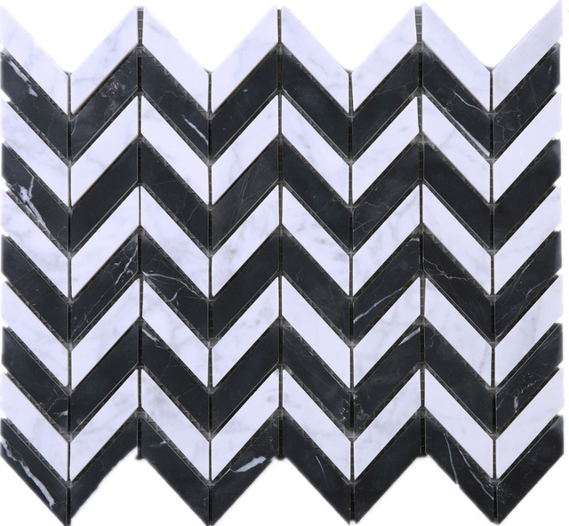 Saunder Mixed Marble Mosaic Tile Sheet, Sample - Contemporary - Mosaic ...